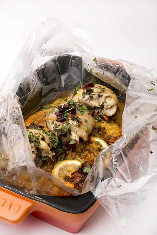 Chicken Cooked En Papillote With Chorizo, Saffron, And Couscous ...
