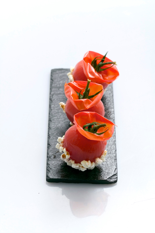 Cherry Tomato Coated In Popcorn | Gastronomixs