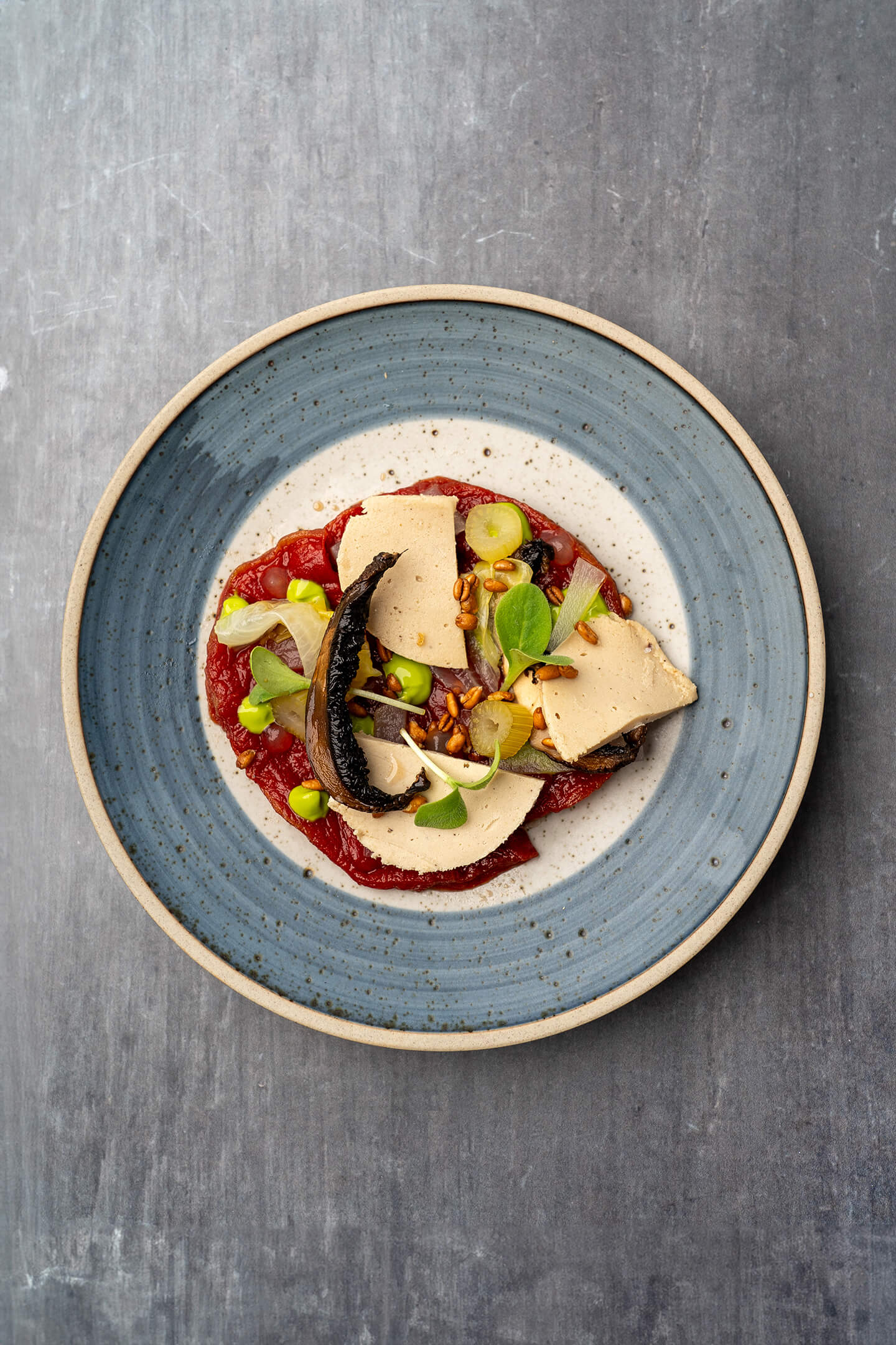 Watermelon carpaccio with nut foie gras and fennel stalks